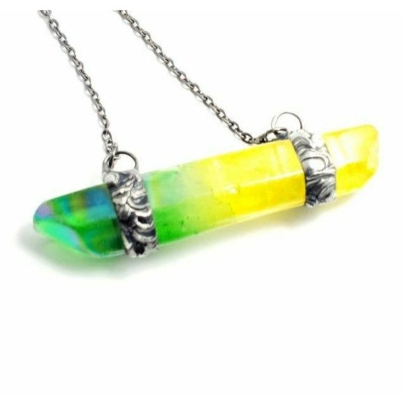 Handmade | Accessories | Green And Yellow Candy Quartz Crystal Necklace ...